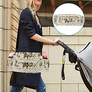 Kigai Western Desert Cowboy Universal Stroller Organizer with 2 Cup Holders,Adjustable Strap Multi-Use Stroller Accessories Bag with Easy Access