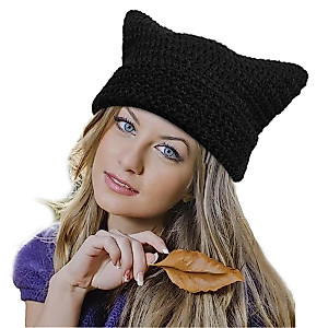 Women Beanie Warm Winter Hats, Soft Knit Lazy Beanie for Women, Women Cat Beanie，Women Fox hat, Slouchy Beanies for Women Black