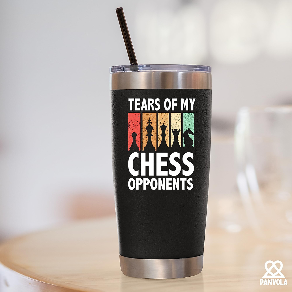 Panvola Tears Of My Chess Opponents Chess Gifts Player Coach Chess Lover Dad Boyfriend Husband Brother Vacuum Insulated Tumbler Stainless Steel Travel Mug with Lid and Straw (Black, 20 oz)