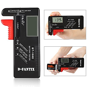 D-FantiX Digital Battery Tester, Universal Battery Checker Household Battery Testers for AAA AA C D 9V 1.5V Small Batteries Button Cell (Model: BT-168D)