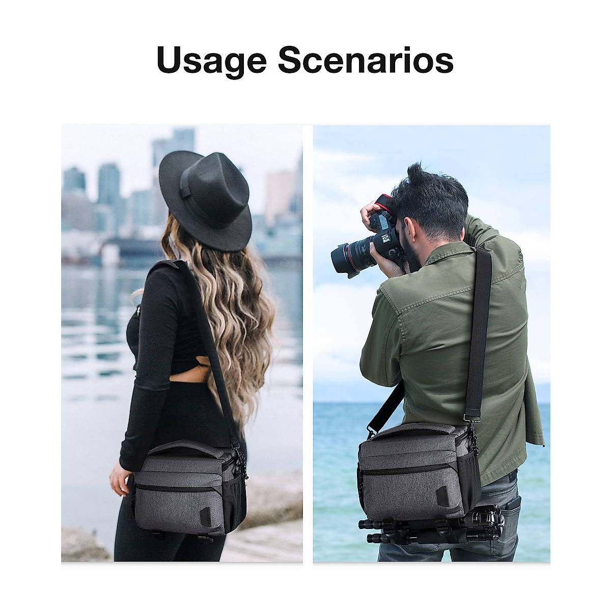 BAGSMART Camera Bag, Small Camera Case with Tripod Holder, Compact Camera Shoulder Bags for DSLR/SLR/Mirrorless Cameras, Waterproof Crossbody Camera Bag Women Men, Grey