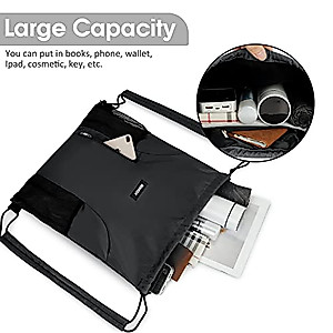 WANDF Drawstring Backpack with Shoulder Pad Sports Gym Backpack with Mesh Pocket String Bag for Women Men(Black)