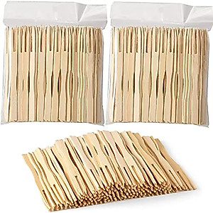200 Pack Bamboo Cocktail Forks, 3.5 Inch Natural Bamboo Forks, Toothpicks for Appetizers for Party/Catering/Dessert/Fruit