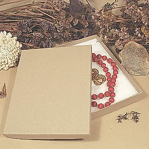 6 Pack Cotton Filled Brown Kraft Color Paper Cardboard Large Jewelry Necklace, Jewelry Set, Bracelets, Watches, Belt Buckle, Collectables, Crystals and Retail Gift Boxes Size 8 1/8" x 5 5/8" x 1 3/8" Inch - by R J Displays