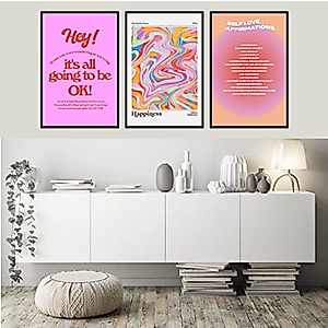 Affirmations Preppy Room Decor Aesthetic - 12x16 Inches Unframed Set of 3 Posters for Room Aesthetic - Inspirational Wall Art Room Decor for Teen Girls - Affirmation Wall Decor Living Room - Abstract Wall Art Bedroom - Apartment Decor - Pink Room Decor -