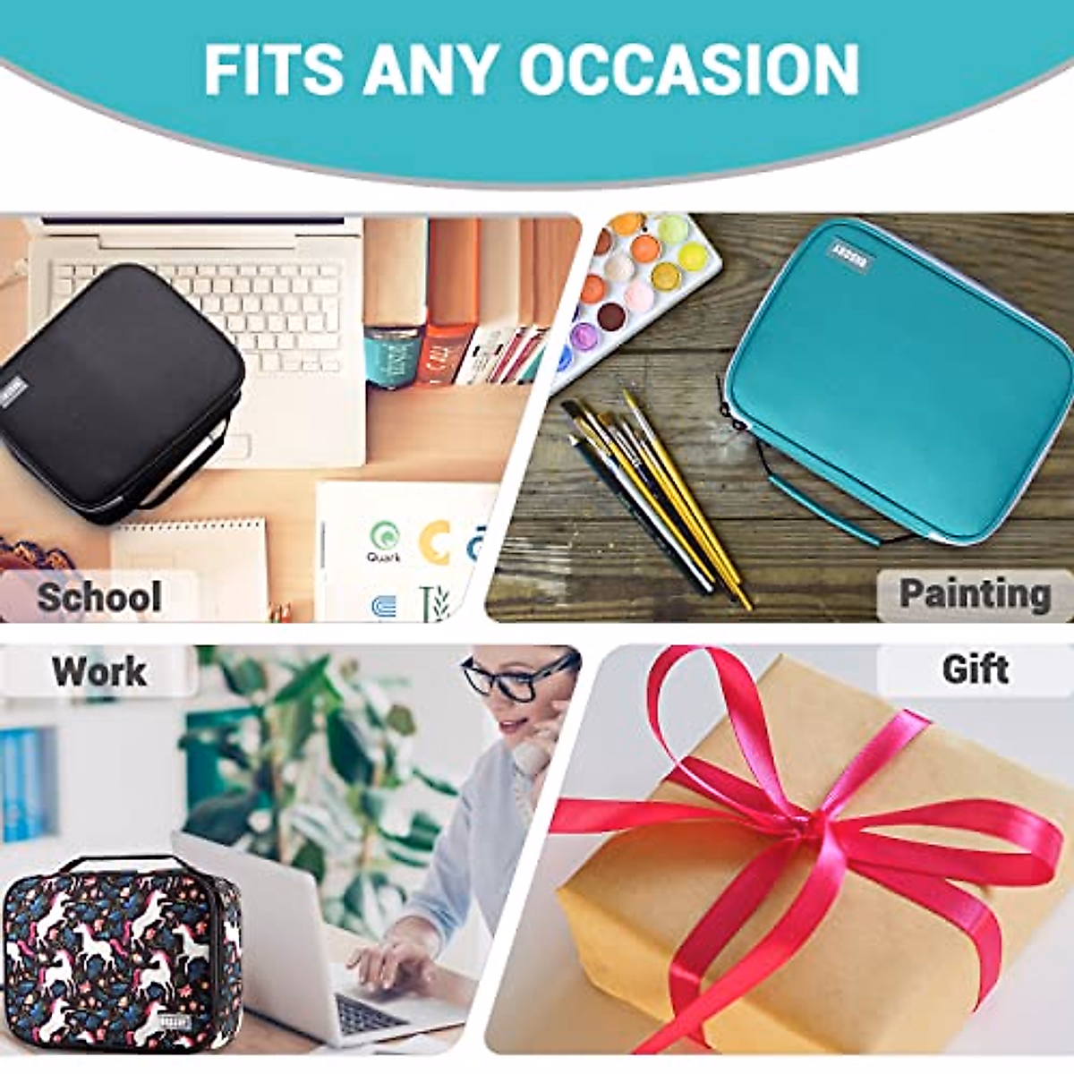 VASCHY Large Pencil Case, Art Color Pencils Pouch with Detachable Layers Multiple Zip Pockets for School Office Stationary Organization Turq