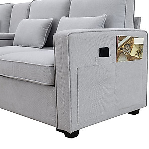 Harper & Bright Designs 104" 4-Seater Modern Linen Fabric Sofa with Armrest Pockets and 4 Pillows,Minimalist Style Couch for Living Room, Apartment, Office,3 Colors