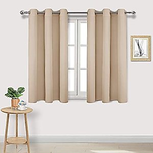 DWCN Beige Blackout Curtains for Bedroom, Room Darkening Thermal Insulated Light Blocking Curtains 45 Inch Length, Set of 2, W42 x L45
