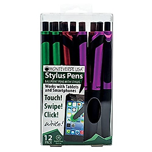 Monteverde S-106 Click Action One-Touch Ballpoint Pen with Front Stylus - Assorted (12 Pack)