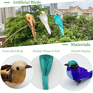 LWINGFLYER 6pcs Artificial Simulation Foam Feather Bird Sparrow 4.7" Bird Ornaments for Tree Decor Craft Decoration Home Party Accessories (Claw)