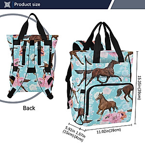 Vnurnrn Baby Diaper Bag Backpack, Portable Baby Bag for Boys Girls, Large Multifunction Travel Baby Changing Bag with Stroller Straps and Insulated Pockets, Running Horse and Flowers