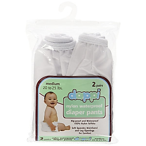 Dappi Waterproof 100% Nylon Diaper Pants, White, Medium Fits 20-25 pounds (2 Count)