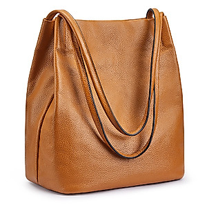 Kattee Women Soft Genuine Leather Totes Shoulder Bag Purses and Handbags with Top Magnetic Snap Closure (Brown)