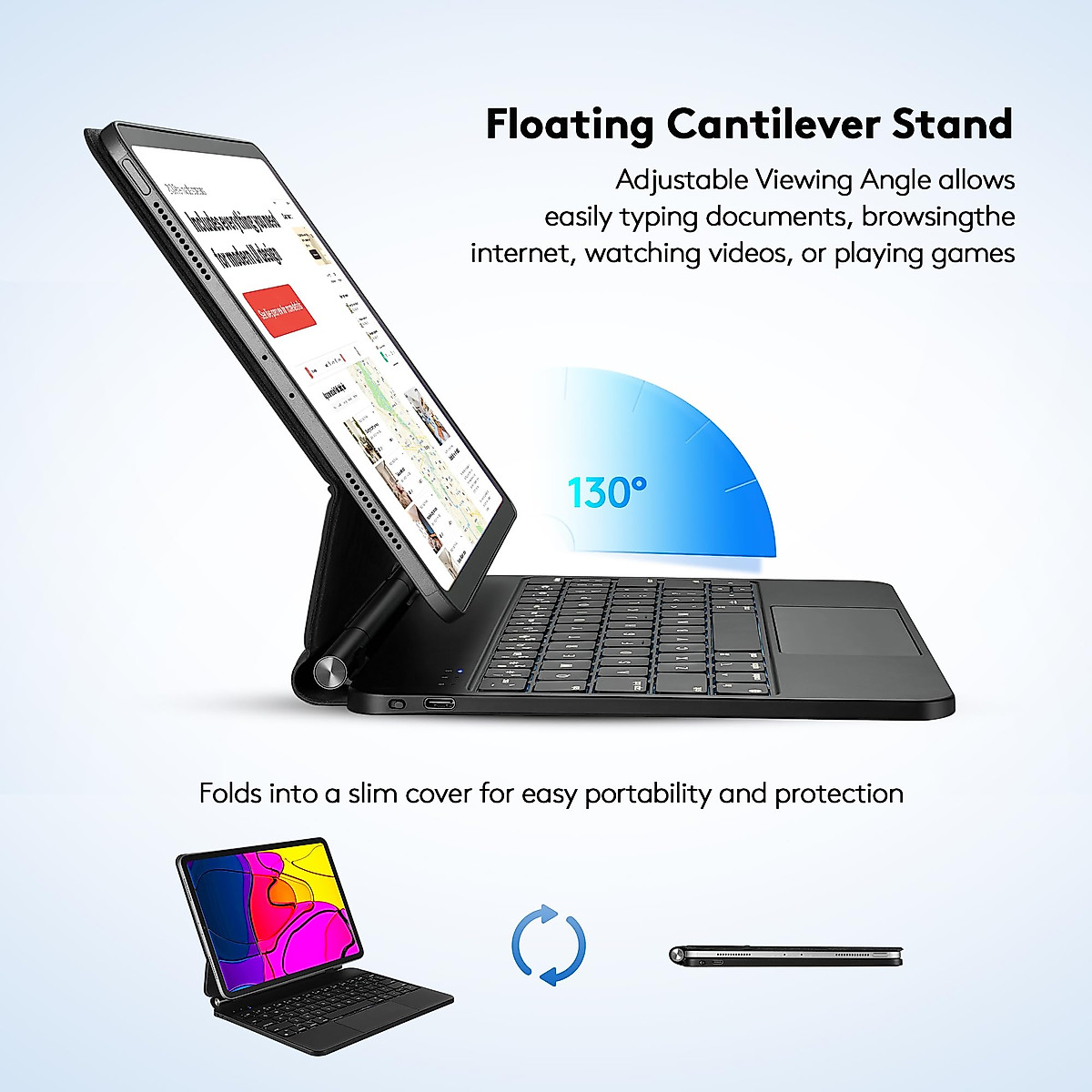 Magic-Style Keyboard Case for iPad Air 11 inch 2024 (M2), iPad Pro 11'' 2022 (4th/3rd/2nd/1st), iPad Air 5th & 4th Case with Keyboard, Wireless Bluetooth Magnetic Keyboard with Trackpad, Backlit