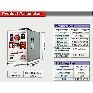 709AD+ Battery Spot Welder,Pulse Spot Welder,for Welding Lithium-ion Battery Pack, Equipped with Cooling System and Intelligent Welding Function,110V-220V