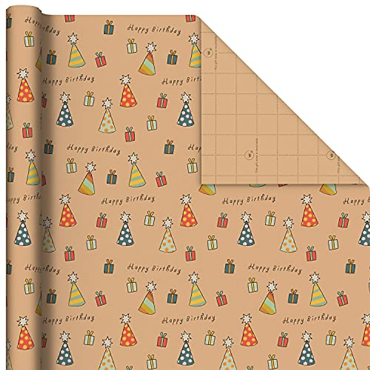 Hallmark Recyclable Wrapping Paper with Cutlines on Reverse (3 Rolls: 60 sq. ft. ttl) Kids Birthday, Retro Icons, Roller Skates, Skateboard