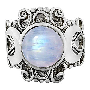 Sterling Silver Large Moonstone Victorian Triple Moon Goddess Ring Size 7