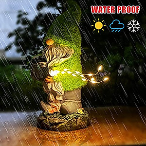 Flocked Large Garden Gnome Outdoor Statues Decor Holding Shower Sign with Solar Lights, Resin Garden Sculpture & Statues, Garden Decorations for Patio, Yard, Lawn Ornaments, Gnome Gifts