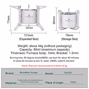 Boundless Voyage Titanium Spirit Alcohol Stove Camping Mini Spirit Cooker Alcohol Burner with Foldable Stands Brackets for Backpacking Hiking Ti2016C