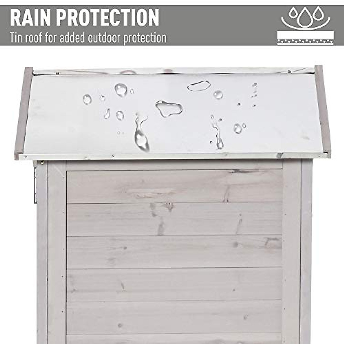 Outsunny 36" x 25" x 79" Wooden Storage Shed Cabinet, Outdoor Tool Shed Organizer with 4-Tier, 3 Shelves with Handle Tin Roof Magnetic Latch Foot Pad, Light Grey
