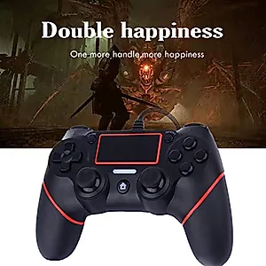 Wintek Inone PS-4 Wired Controller for PS-4/Pro/Slim/PC/Laptop, USB Plug Gamepad Joystick with Dual Vibration and Anti-Slip Grip, Professional USB PS-4 Wired Gamepad（Black & Red）