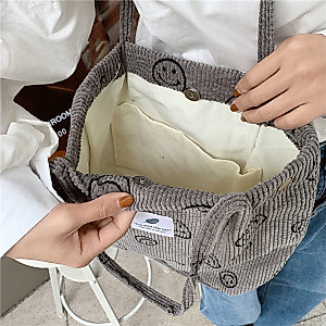 JARKJARD Corduroy Tote Bag Aesthetic Cute Tote Bags Large School Shoulder Bags for Teen Girls Trendy Stuff(Grey)