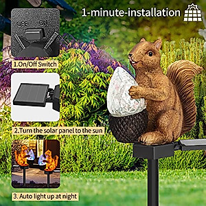 Garden Stake Solar Light Outdoor Decorative Cute Squirrel Solar Powered Figurine Light Waterproof Statue with Solar Led Light for Outside Decor Yard Lawn Garden Ornaments Gifts for Mom Women