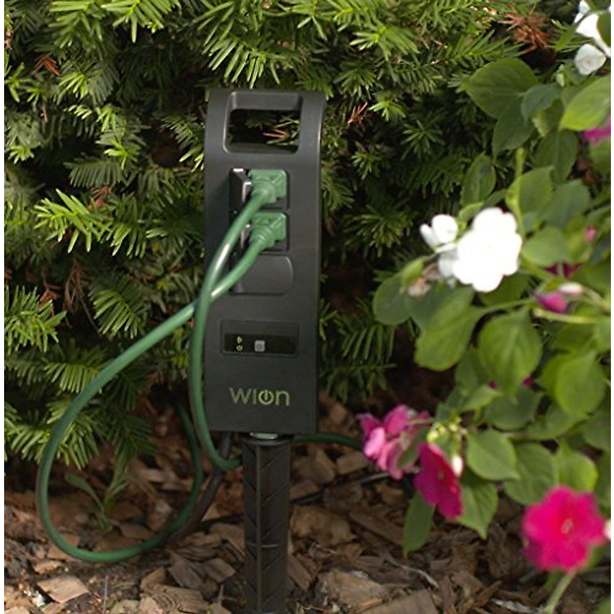 WiOn 50063 Smart Plug-In Indoor and Outdoor Wi-Fi Switch and Yard Stake Bundle, 1 Grounded Outlet and 3 Grounded Outlets