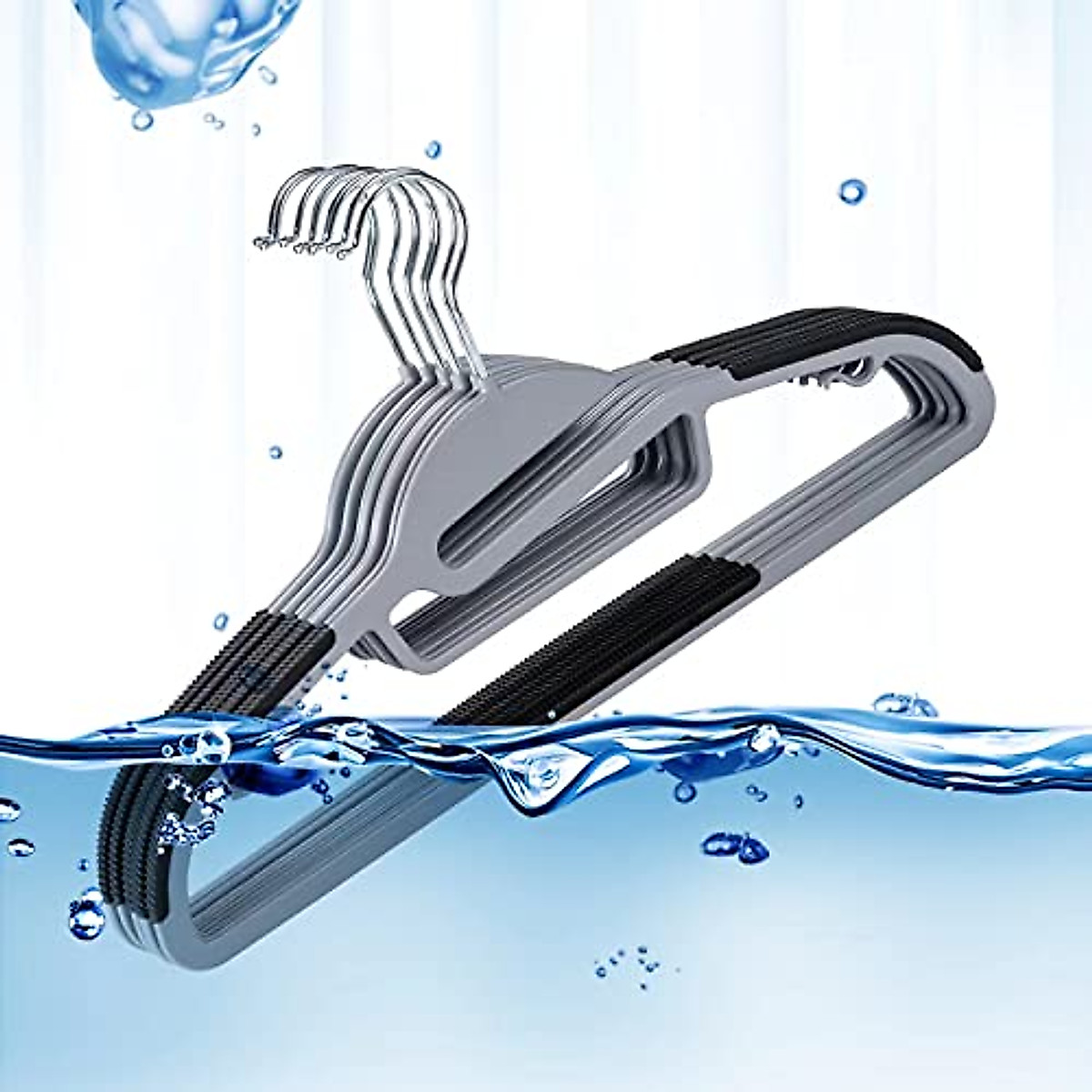 HWAJAN Coat Hanger 50Pack,Space Saving Hangers 16.53inch Plastic Hangers Rubber Strip Non-Slip Clothes Hangers Pants Hangers for Dorms,Apartments,Suit for Pants,Jackets,Sweaters,Shirts,Black