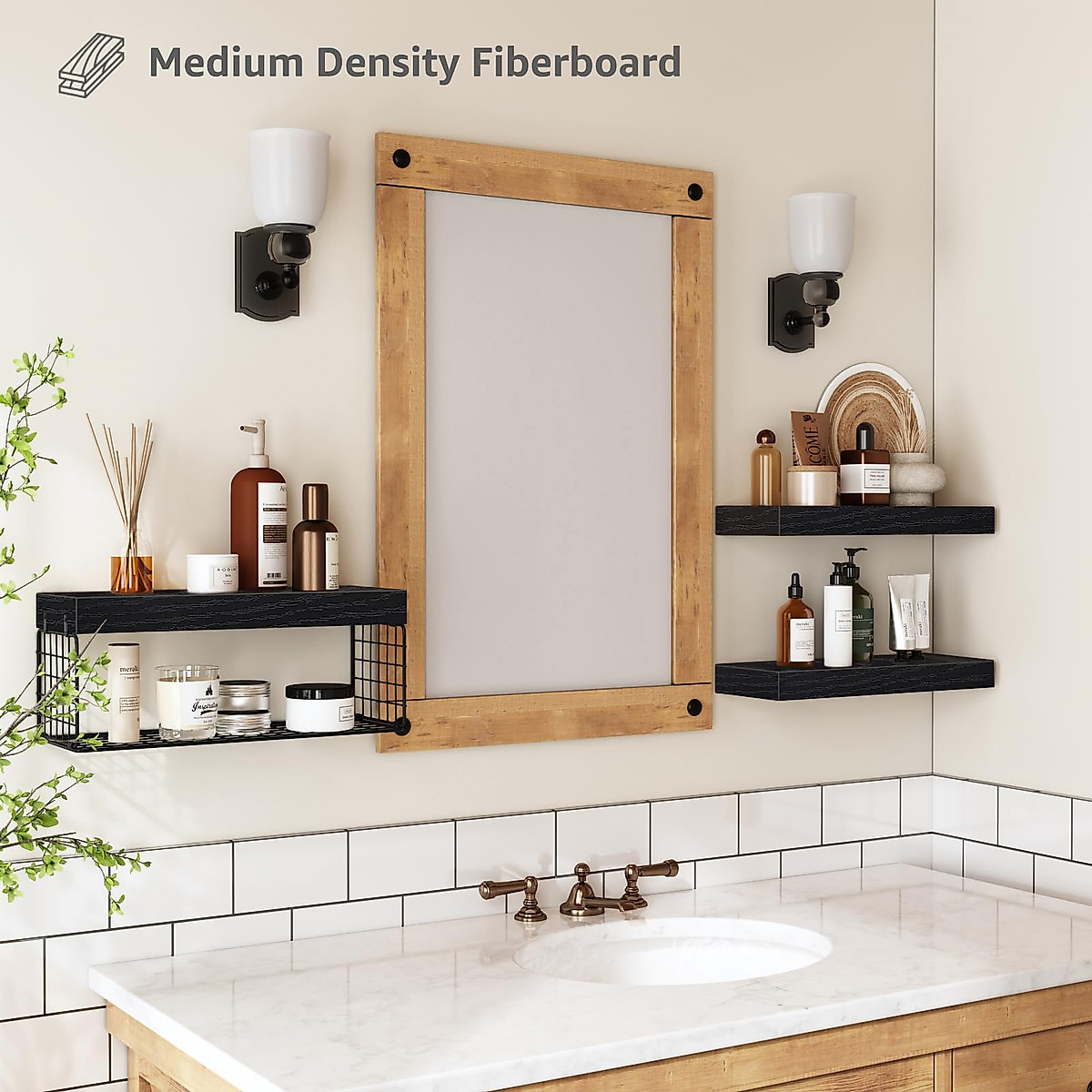 QEEIG Black Bathroom Shelves Over Toilet Wall Mounted Floating Shelves Farmhouse Shelf Toilet Paper Storage Small 16 inch Set of 3 (019-B3)