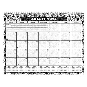 2024-2025 Academic Year 12 Months Student Calendar/Planner for Wall & Desk & 3-Ring Binder, for School, Teacher, Student (Black&White Paisley Edition #010)