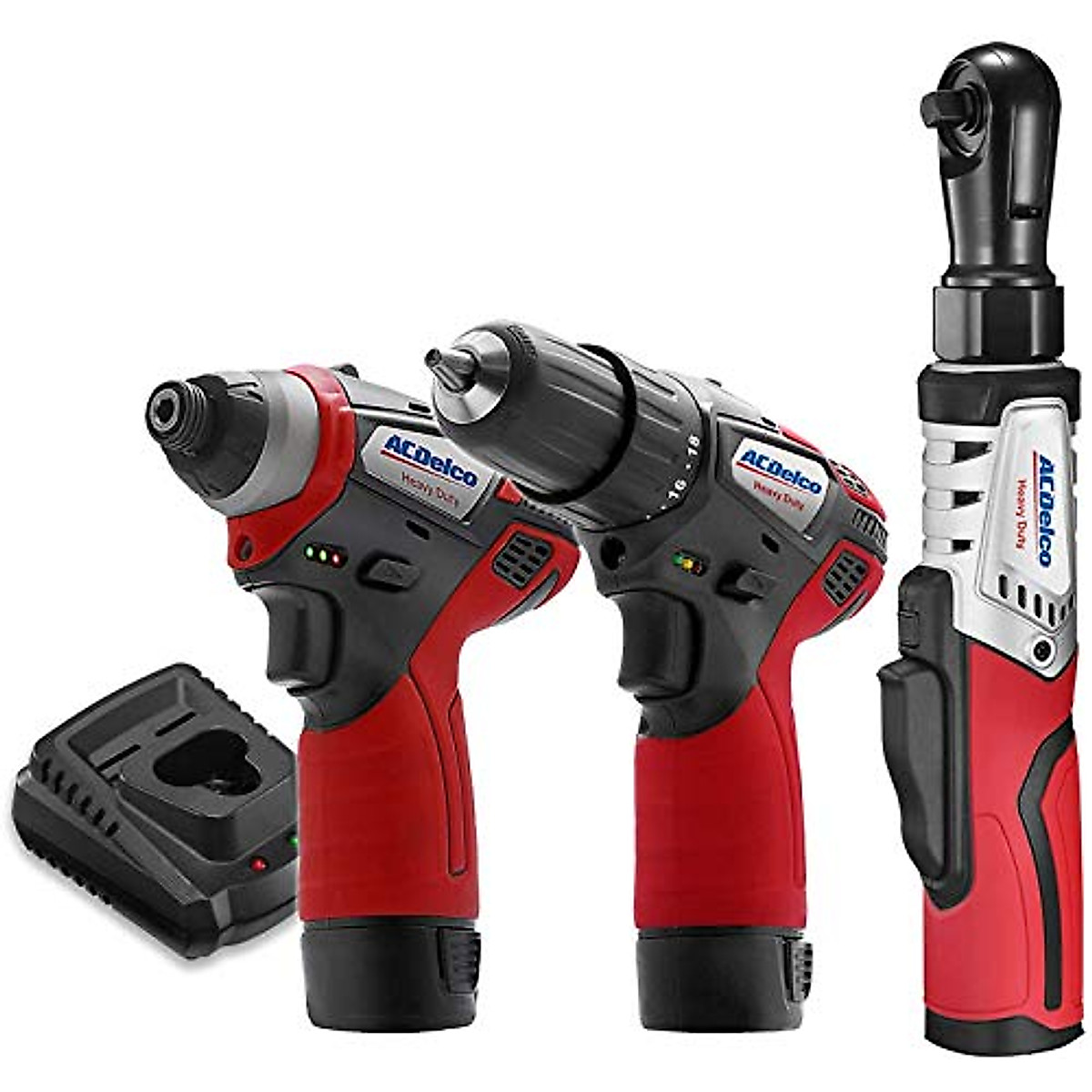 ACDelco G12 Series 3-Tool Cordless Combo 3/8" Brushless Ratchet Wrench + 2-Speed Drill/Driver+ Impact Driver, 2-battery, ARW12103-K11
