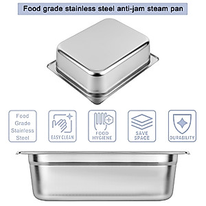 ORNKAT Hotel Pans Stainless Steel Steam Pan 4 Pack 1/2 Half Size 4.0"&6.0" Trays Household Restaurant Food Catering Tray Anti-jamming Bread Salad Table Pans