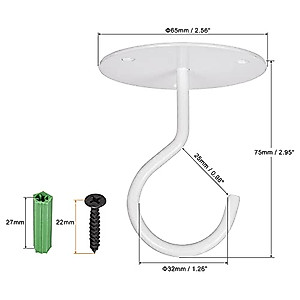 MECCANIXITY Ceiling Hooks Wall Mounted 65mm Round Plate Iron for Hanging Chandeliers Plants (White, Pack of 2)