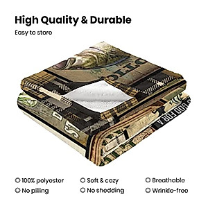 KBBMFEU Fish Blanket Bass Fishing Throw Blankets Fish Hunter Gifts for Men Boy Dad Lightweight Cozy Throw for Fishing Picnic Sofa 60X50Inch