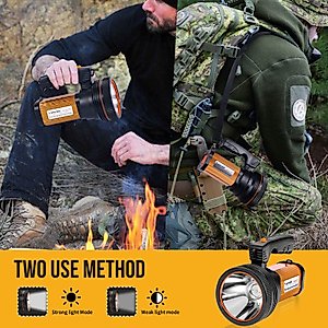 Vanvale Rechargeable Searchlight Handheld LED Tactical Flashlight with Handle Spotlight 6000 Lumens High-Power Super Bright Torch with USB Output Torch (Gold)