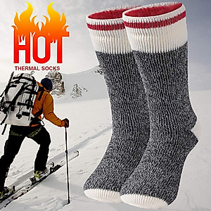 Three street Thermal Socks for Men, Heavy Thermal Thick Heat Trapping Insulated Heat Boot Thermal Comfort Warm Outdoor Skating Hiking Snowboarding Cold Weather Socks for Skiing Valentines Gift 1 Pair