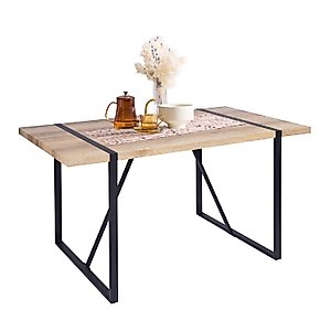 FurnitureR 55 Inch Rectangular Dining Table Large Home Office Desk with Heavy-Duty Wooden Tabletop and Metal Frame for Meals/Work/Gaming/Conference, Oak