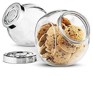 Bormioli Rocco PANDORA Glass Candy Jar 75½-Ounce Cookie Jar (2 Pack) With Plastic Airtight Seal Lid 2-Way Display, Bulk-Food Storage Jar for Snacks, Dry Food, Jelly Beans Canister, Apothecary Jars.