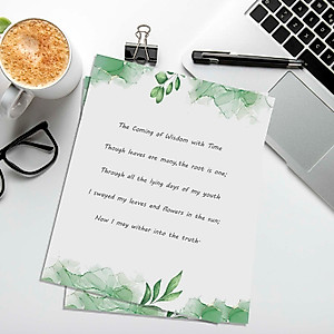 Loose Leaf Paper, Stationery Writing Paper, Greenery Letterhead Paper 8.5 x 11 Inches, 100 Sheets, Elegant Writing Paper, A4 Unpunched Refills Paper for Ring Binder/Discbound, Decorative Printer Paper