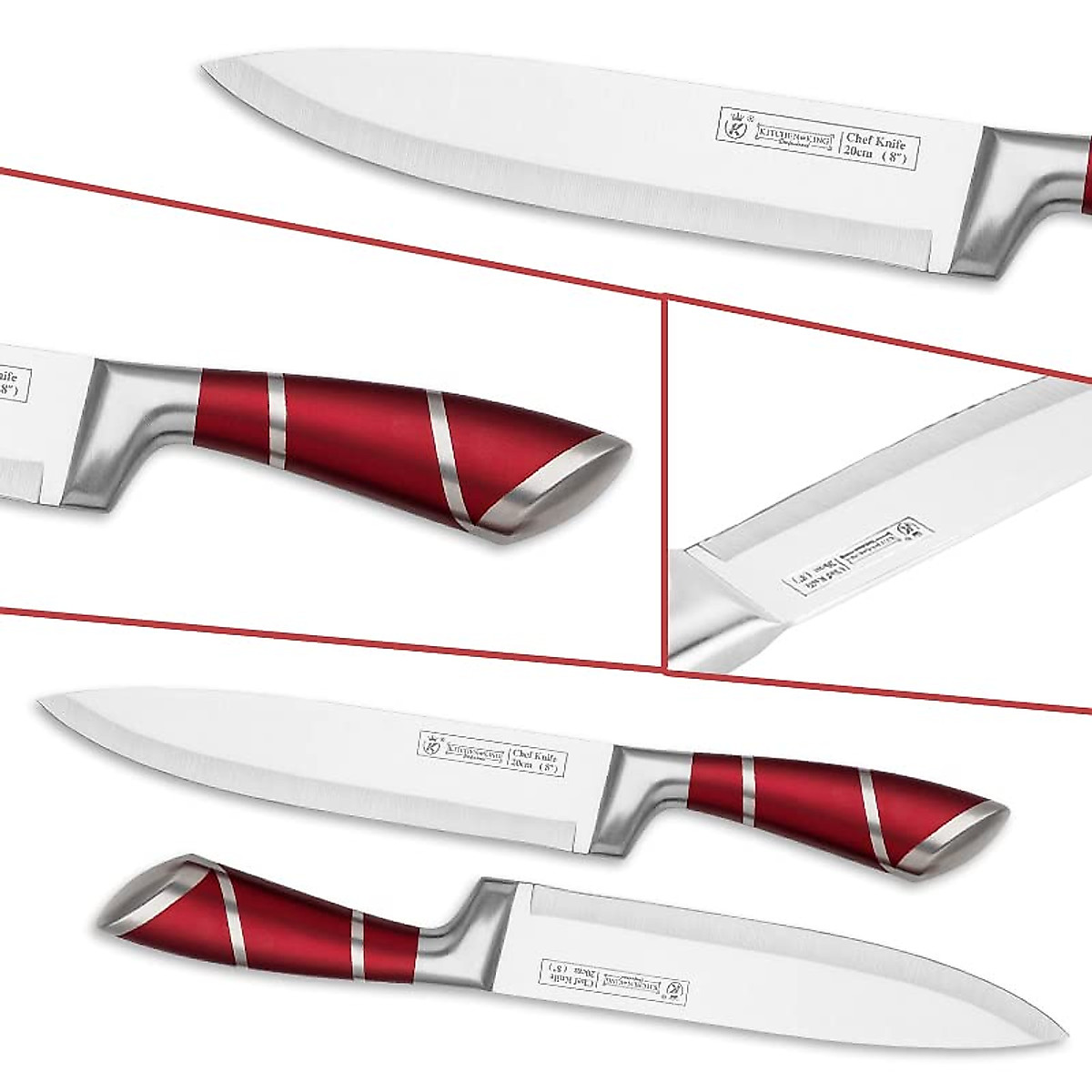 Kitchen Knife Set, CHEFDEER 9-Piece Pink Sharp Non-Stick Coated Chef Knives Block Set,Stainless Steel Knife Set for Kitchen with Sharpener for Cutting Slicing Dicing Chopping (Red)