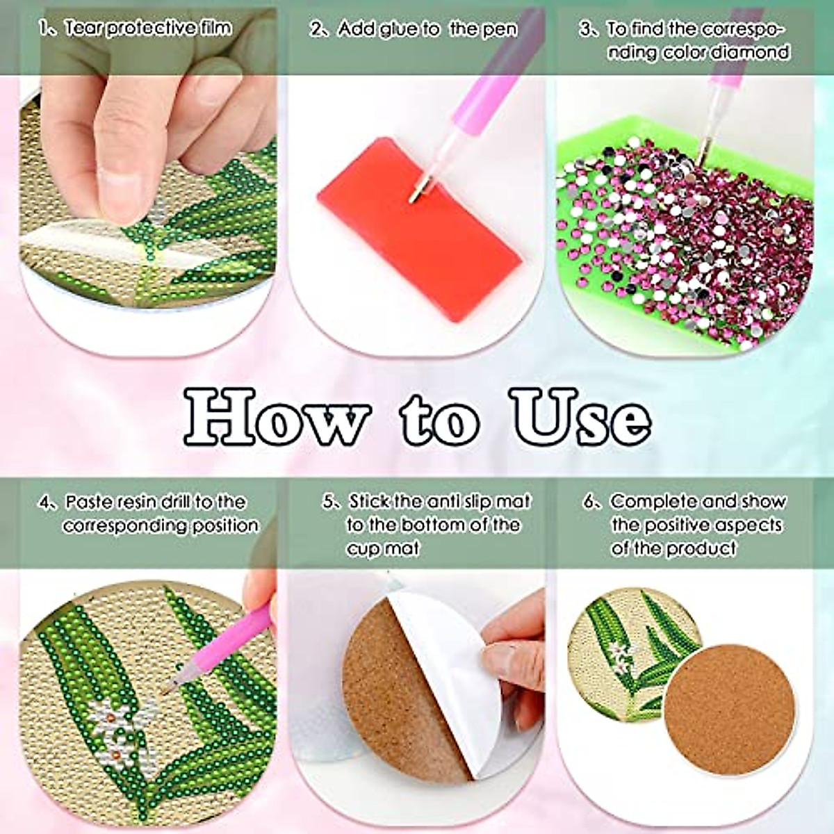 6 Pcs Leaves Diamond Art Painting Coasters Kits with Holder DIY Green Leave Diamond Art Coaster Non Slip Coaster for Adults Diamond Painting Kits Supplies