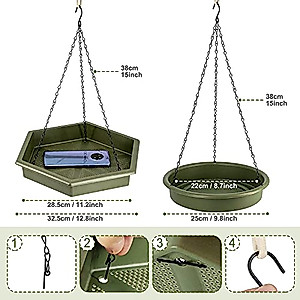 Hanging Bird Bath, Bird Bath, Hanging Bird Feeder, Bird Feeder, 2 in 1 XL Hanging Bird Feeders & Bird Baths for Outdoors,Bird Feeder Hanging Bird Feeder Tray (Green)