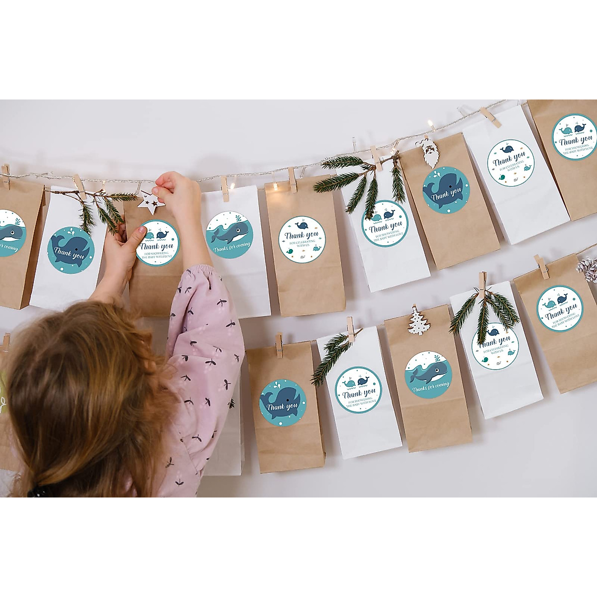 80 Pieces Cute Blue Whale Ocean Thank You Stickers, Baby Shower Birthday Party Decorate Ocean Theme Round Party Gift Wrap Bag Label Decorations, 4 Design Stickers