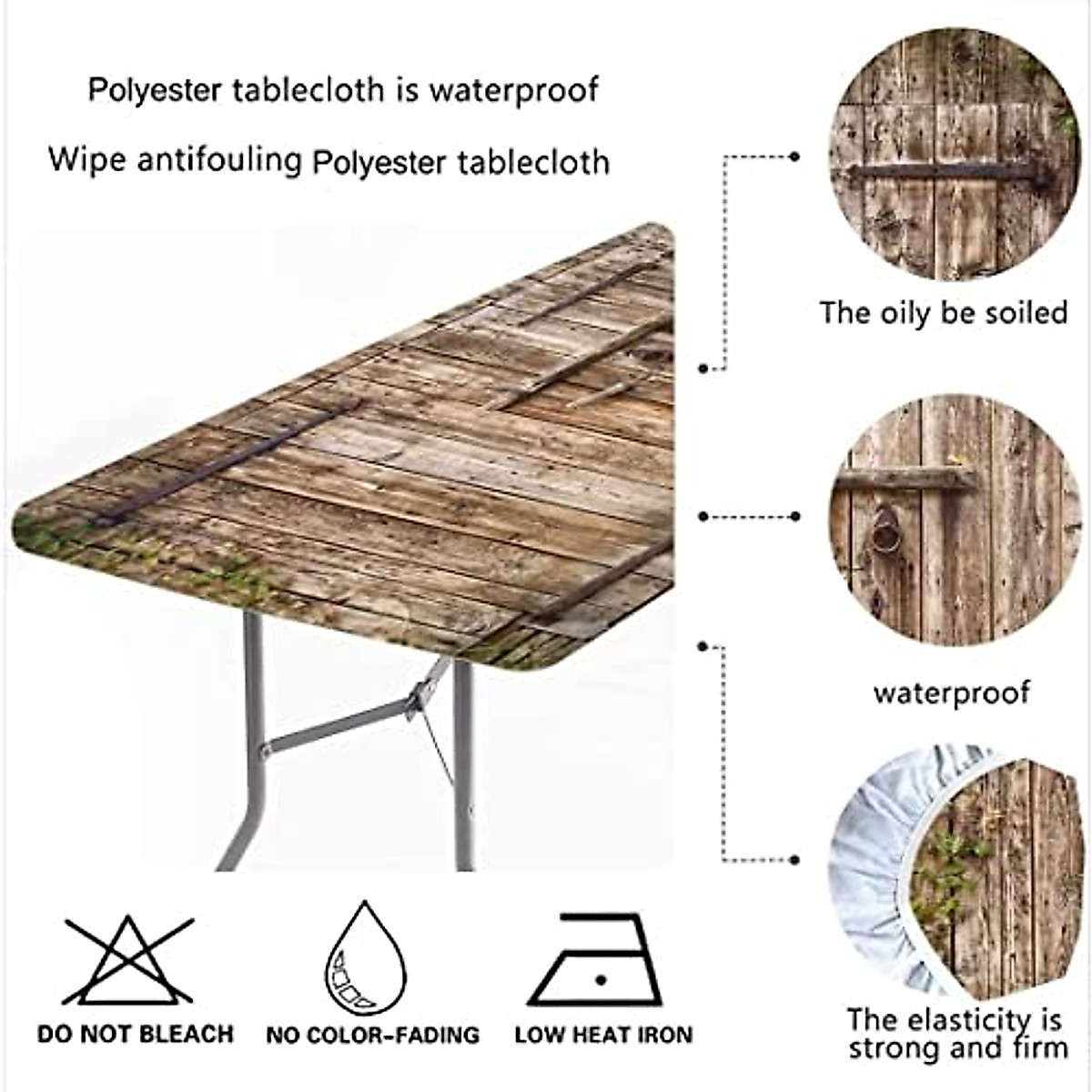 Polyester Rectangle Fitted Elastic Edge Table Cloths, 4 ft-(24" x 48"), Wooden Grain Barn Door Polyester Waterproof Wipeable Table Cloth, for Outdoor Picnic Camping and Indoor Kitchen Dining Party