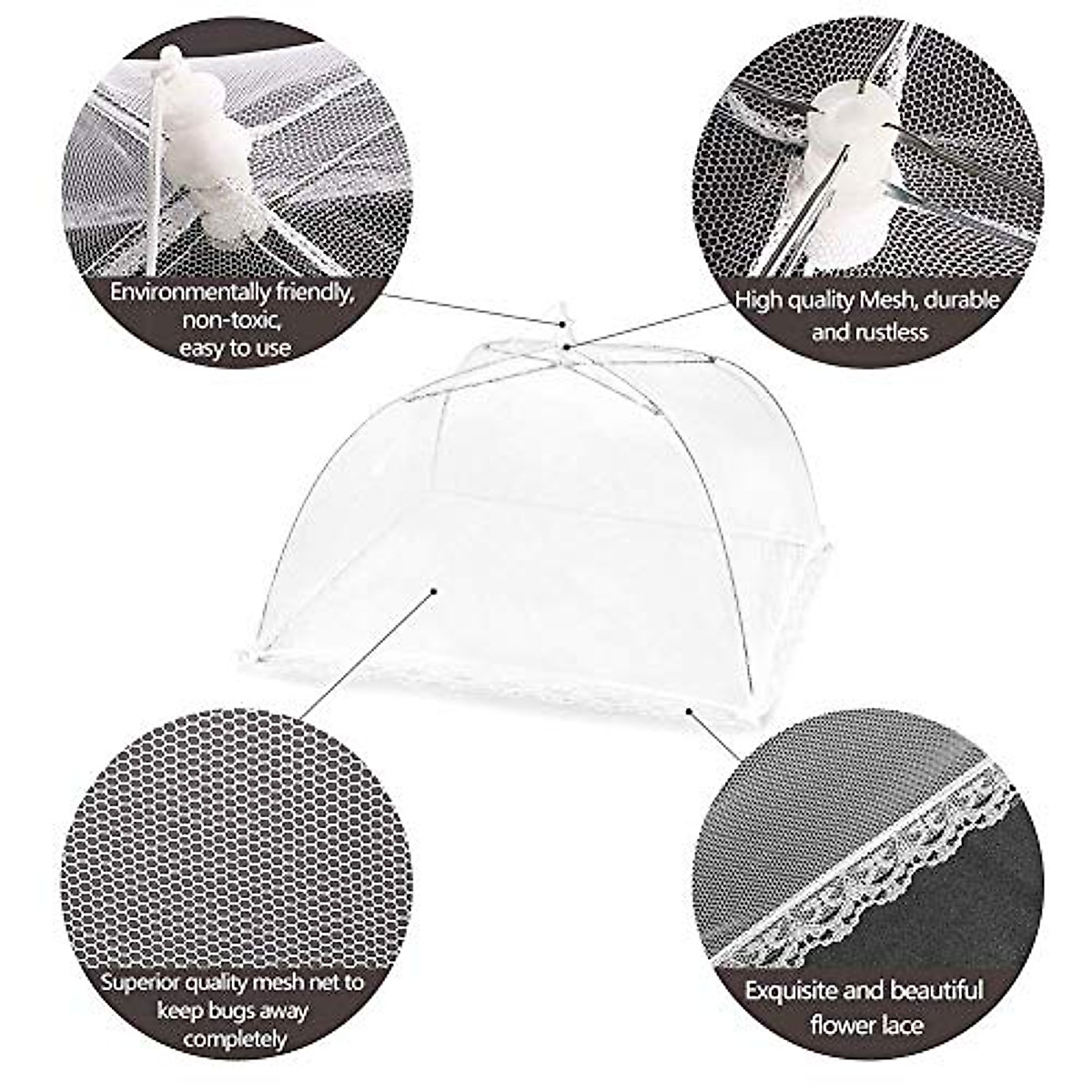 (6 Pack) Omont Pop-Up Food Cover Tents, 17 Inch X17 Inch Food Mesh Cover, Reusable and Collapsible Outdoor Picnic Food Cover Net,Suit for Parties Picnics,BBQs