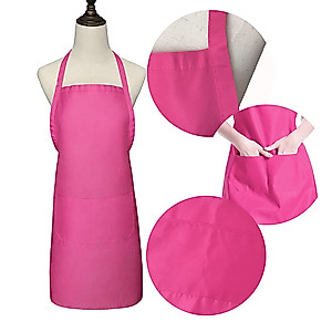 XEEYAYA 9 Pack Pink Apron for Women Adult Girls Ladies with Pockets - Bib Kitchen Aprons Bulk for Cooking Painting BBQ Grilling Baking (9 Pack, Pink)