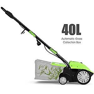 Goplus 2-in-1 Lawn Mowers 13-Inch Lawn Dethatcher 12 Amp, 3 Level Depth Adjustable Weeder w/ 40L Collection Bag & 2 Removable Blades, Corded Electric Scarifier for Garden & Yard