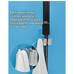 2PCS Mop Broom Holder Wall Mount Self Adhesive, Broom Rack Mop Hanger for Closet broom Storage Cabinet, Garden Tool Organizer Tool Hangers for Garage Wall No Drill