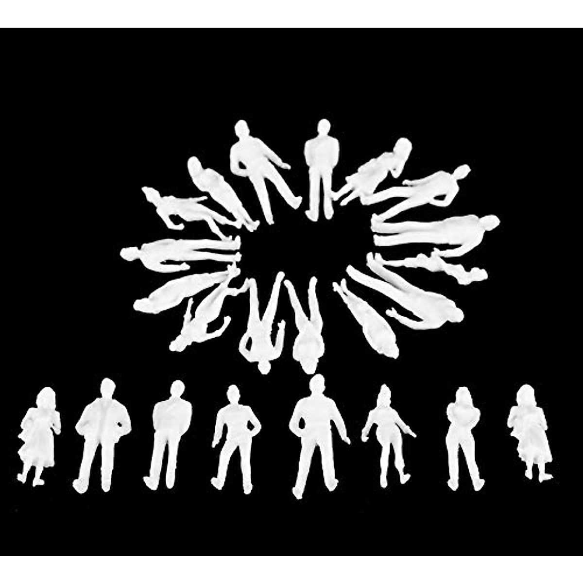 Fashionclubs 1:50 Scale Model People Unpainted Figures 100 Pieces Model Trains Architectural O Scale Standing and Sitting Little People Figures for Miniature Scenes, White Color